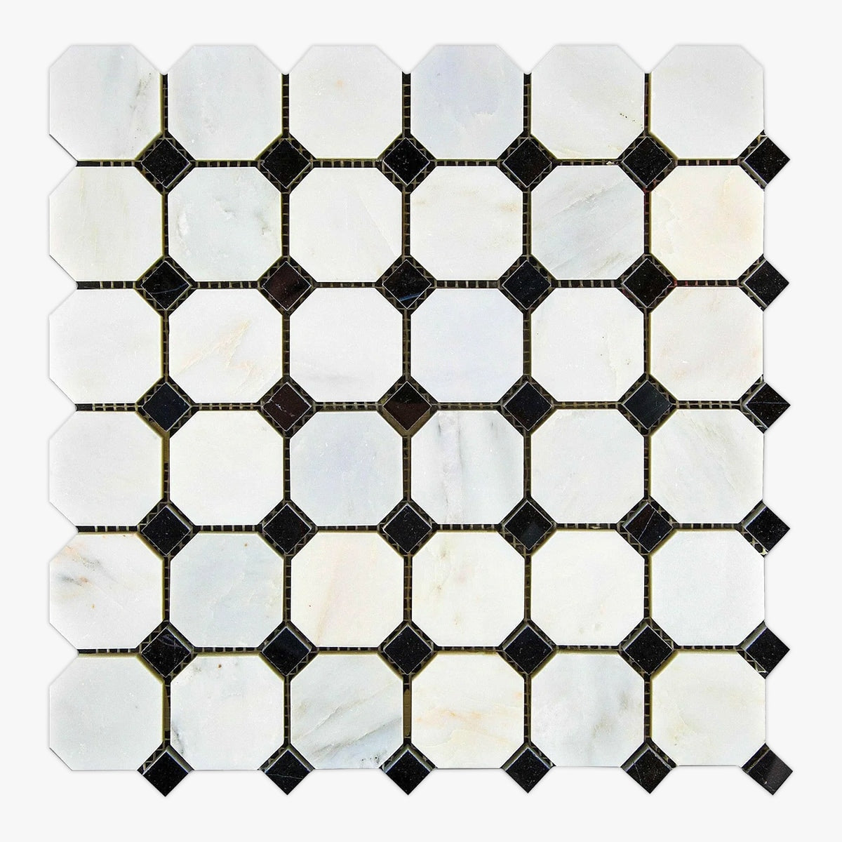 Asian Statuary, Black Polished Octagon Marble Mosaic — Palazzo Tile & Stone