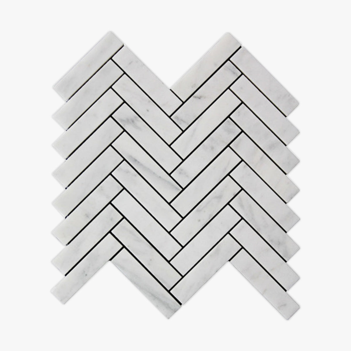 White Carrara Polished 1x4 Herringbone Marble Mosaic — Palazzo Tile & Stone