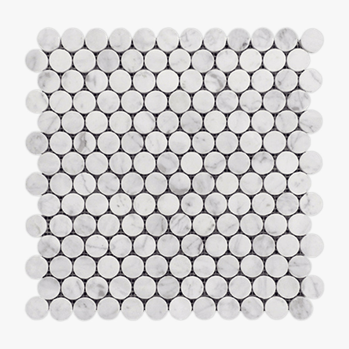 White Carrara Polished Penny Round Marble Mosaic — Palazzo Tile & Stone